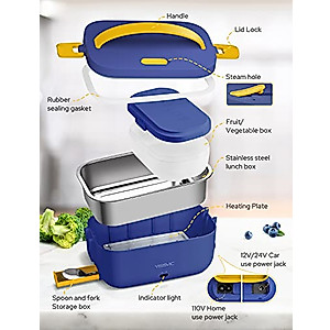 YISSVIC Electric Lunch Box Food Heater for Car and Truck,Portable Food Warmer Heater for Work 3 in 1 for 12V 24V 110V Heated Lunch Box with Removable Stainless Steel Container Upgraded Version