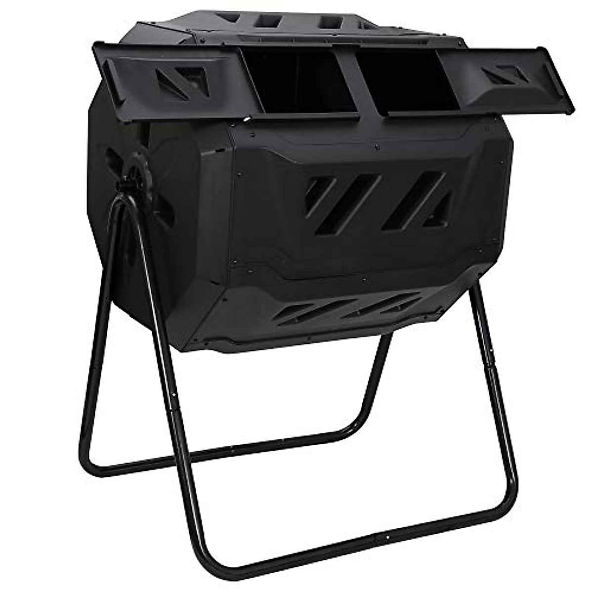 SUPER DEAL 43 Gallon Tumbling Composting Bin BPA Free Dual Chambers Composter 360° Rotation for Outdoor Garden, Yard, Large Black