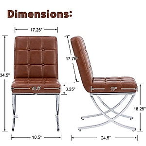 LukeAlon PU Leather Dining Chairs Set of 2, Upholstered Button Tufted Dining Room Chairs with Metal Legs Modern Armless Dinner Chairs Comfy Side Chairs for Kitchen, Brown