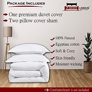 eBeddy Linens White Solid Duvet Cover Set Super King 98x108 Size Egyptian Cotton Luxury Soft & Breathable Comforter Cover with Hidden Zipper Closer & Corner Ties Durable and Fade Resistant