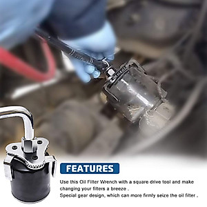 A ABIGAIL Universal Adjustable 3 Jaw Oil Filter Wrench Tool Best for Removing Motorcycles Cars Trucks & Heavy Duty Oil Filters Fits Diameters 2 1/8-4 1/2 Inches Fits ⅜ and ½ inch Drive