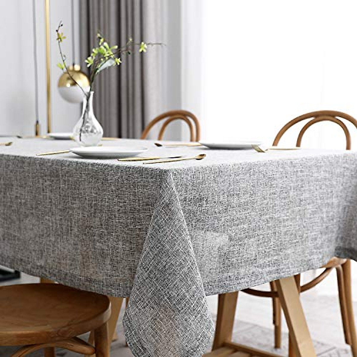 maxmill Flaxy Faux Linen Tablecloth with 2-Tone Slubby Texture Wrinkle Free Anti-Shrink Soft Table Cloth for Kitchen Dining Tabletop for Outdoor and Indoor Use Rectangle 60 x 84 Inch Light Grey