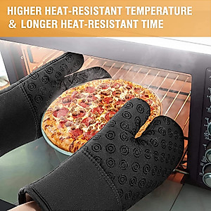 Oven Mitts and Pot Holders Set: 500℉ Heat Resistant Oven Gloves with Ovenmitts Hotpads and Kitchen Towels - Extra Long Kitchen Mittens and Potholders with Non-Slip Silicone Surface Safe for Cooking