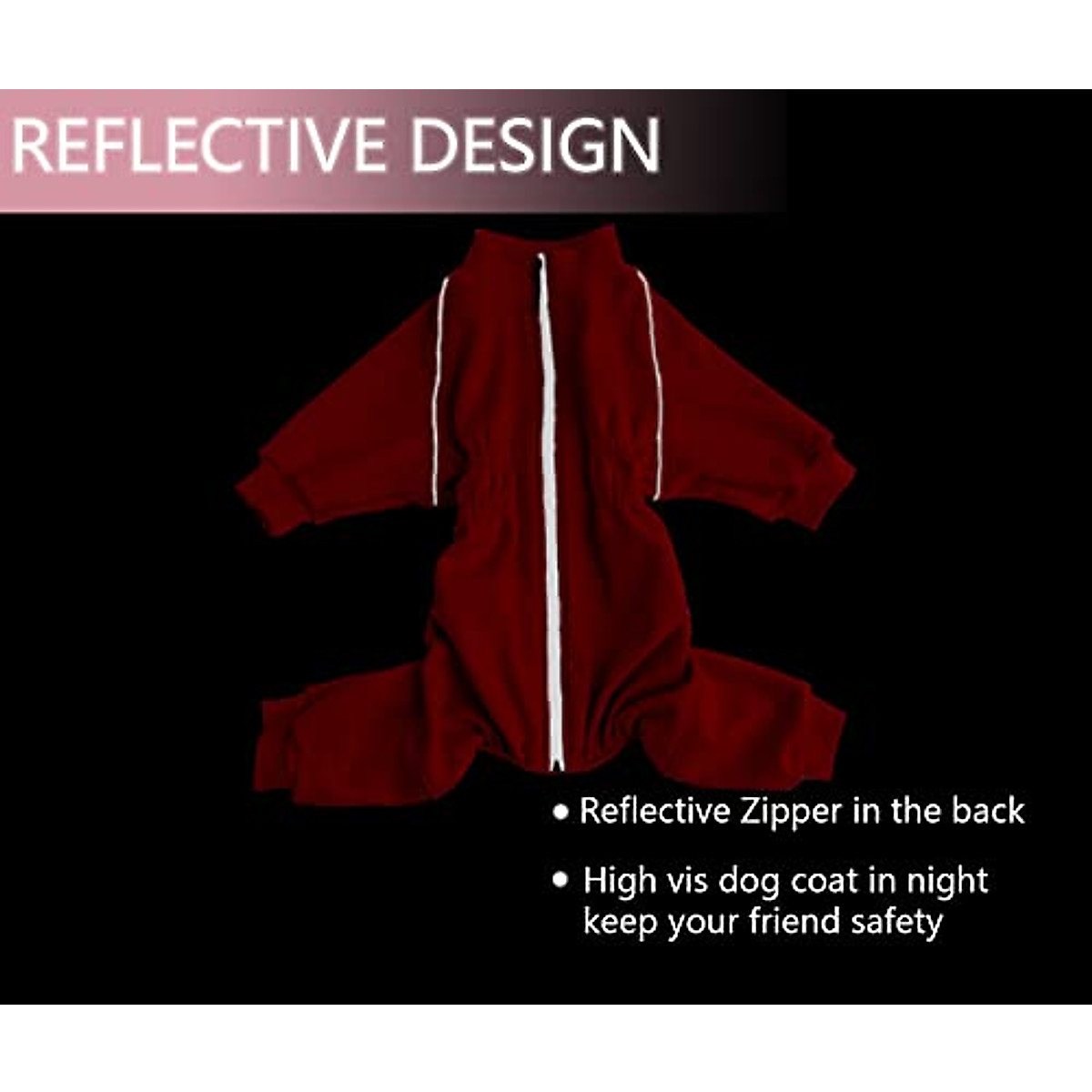 Dog Full Body Warm Fleece Coat with Legs Puppy Pyjamas Jumpsuit Suit with Reflective Zipper Closure Put on and Off Easy and Safety - Red - XL