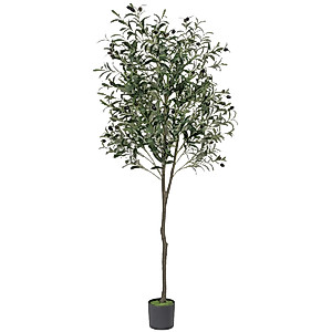 VIAGDO Artificial Olive Tree 6ft Tall Fake Potted Olive Silk Tree with Planter Large Faux Olive Branches and Fruits Artificial Tree for Home Office Living Room Decor Indoor, 1176 Leaves