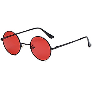 EYLRIM Red Lens Circle Glasses Small Round Polarized Sunglasses for Women Men Retro Hippie Style Circle Sun Glasses(Black/Clear Red)