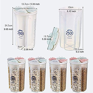 Cereal Storage Container, Airtight Food Storage Container BPA Free Plastic Cereal Dispenser Large Kitchen Storage Keeper with Lids and Compartments for Grain, Sugar, Flour, Rice, Nuts, Snacks (2.5L)