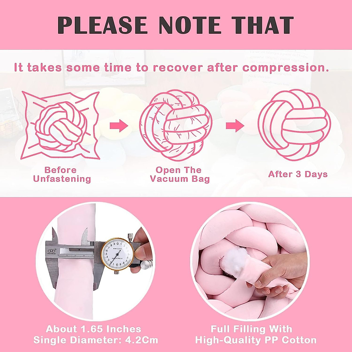 XHJRI Soft Knot Ball Pillows， Round Ball Cushion Pillows, Kids Room Decoration Plush Pillow Girl Photography Props， Throw Knotted Pillow Handmade (Light Rose Gold, 8.6 Inch)