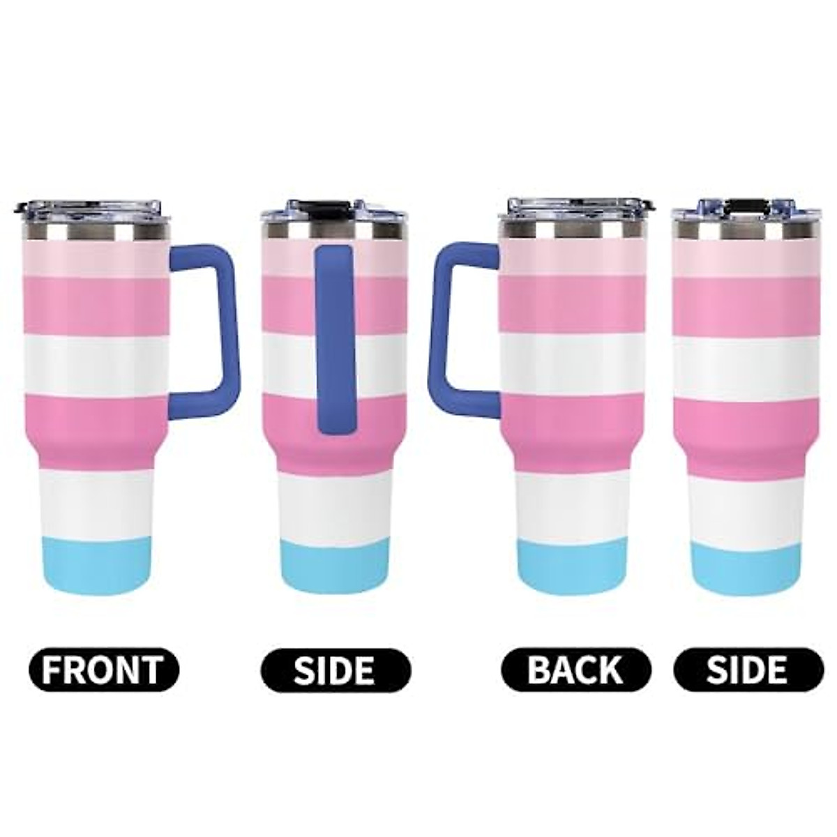 Trans Pride Free Flag Insulated Tumbler with Lid And Straw Stainless Steel Travel Coffee Mug 40oz Deep Blue-style