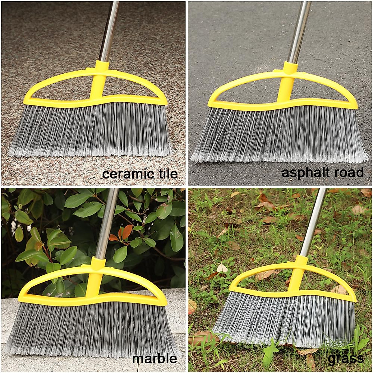 14" Widen Broom for Floor Cleaning, Long Handle Outdoor Broom,Heavy Duty Broom with Stiff Bristles,Sweeping Broom,Angle Broom for Garage Patio Garden Deck Home