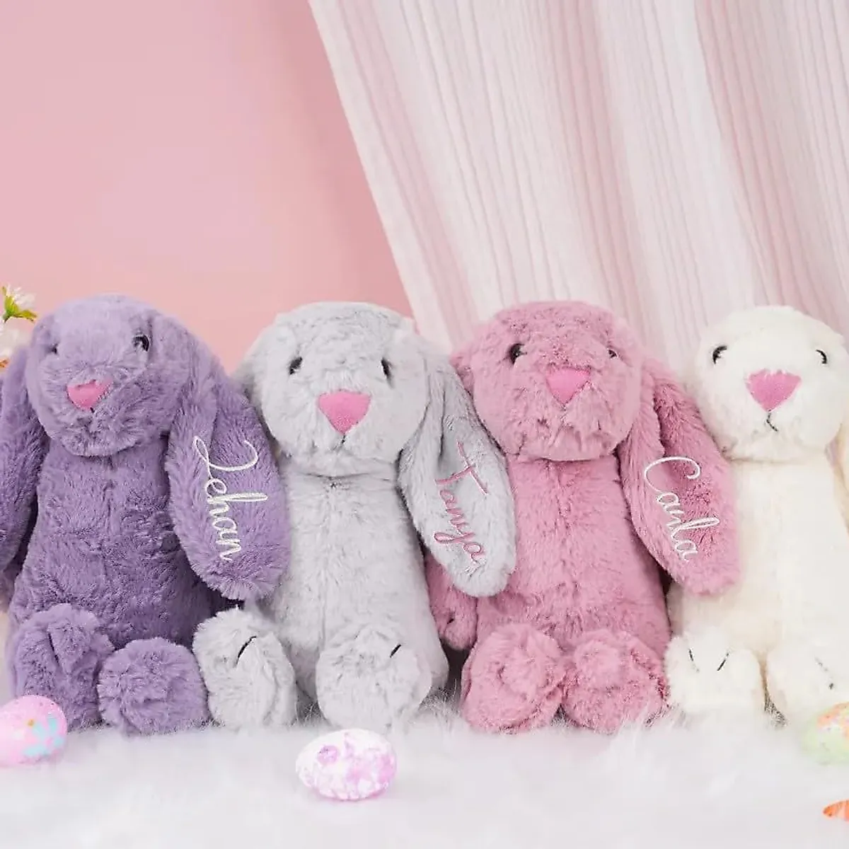 Custom Easter Bunny Custom Bunny Stuffed Animals With Child's Name Handmade Personalized Plush Rabbit Toy for Girls Boys Kids