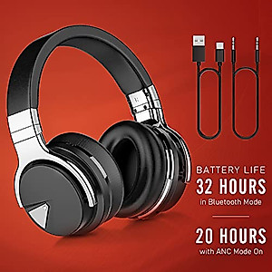 Qisebin E7 Wireless Noise-Canceling Headphones, Over Ear Bluetooth Headphones Compatible with iOS & Android - Built-in Microphone, Long Battery Life Black