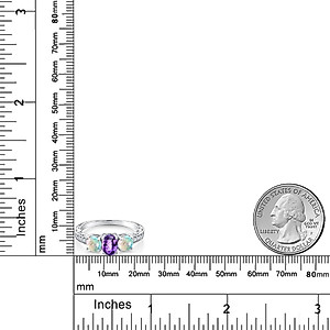 Gem Stone King 925 Sterling Silver Purple Amethyst and White Simulated Opal Engagement Ring For Women (1.87 Cttw, Oval Checkerboard Gemstone Birthstone, Available in size 5, 6, 7, 8, 9)