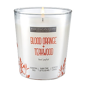 Essential Elements by Candle-lite Scented Candles Blood Orange & Teakwood Fragrance, One 9 oz. Single-Wick Aromatherapy Candle with 50 Hours of Burn Time, Off-White Color