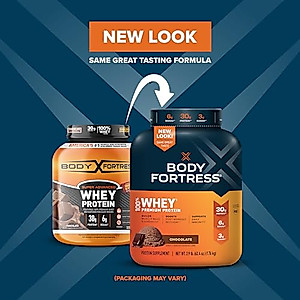 Body Fortress Super Advanced Whey Protein Powder, Chocolate, 60g Protein & 12g BCAAs Per 2 Scoops, Muscle Gain & Recovery, Immune Support with Vitamins C & D, 3.9lbs (Packaging May Vary)