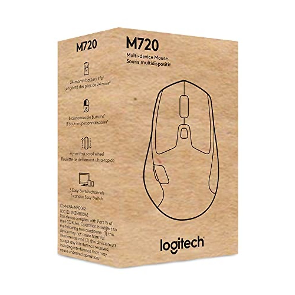 Logitech M720 Triathlon Multi-Device Wireless Mouse, Bluetooth, USB Unifying Receiver, 1000 DPI, 8 Buttons, 2-Year Battery, Compatible with Laptop, PC, Mac, iPadOS - Black