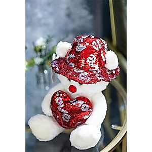 XIRONGTU Sequin Teddy Bear Stuffed Animal (15 Inches) Heart Plush Teddy Bear That Say Love,Valentine's Day Gift,Surprise Gifts for Wife, Wedding Gifts, Birthday Gifts for Women