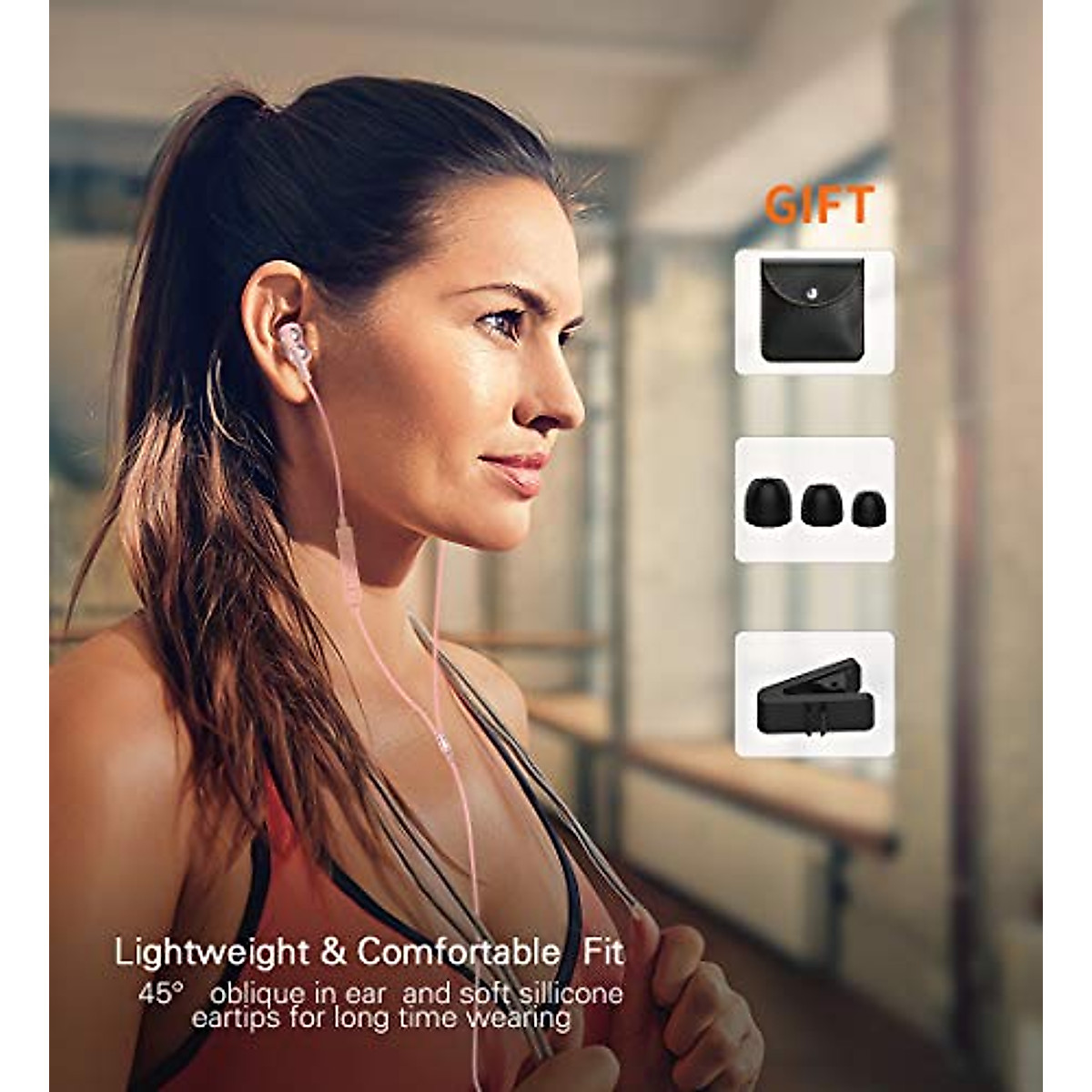 Wired in-Ear Headphone Noise Cancelling Earbuds Stereo Heave Bass Earphones with Micphone Mic Earphones, Crystal Clear Sound Earbuds, Phone Control Compatible with Android, MP3, MP4(Rose Gold)