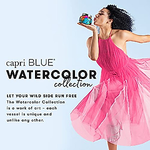 Capri Blue Scented Candle with Rainbow Watercolor Glass Candle Holder - Cotton Wick - Luxury Aromatherapy Candle - 19 Oz - Volcano