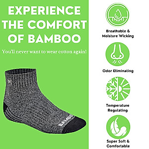 Premium Bamboo Crew Work Socks- Quarter High Moisture Wicking, Odor Eliminating Heather Gray Quarter Crew Socks for Men Size 9-12 - 3 Pair