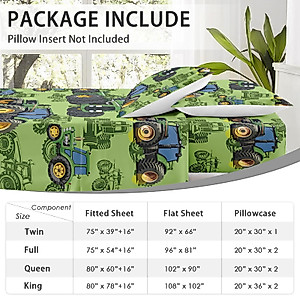 WeCozy 4 Pieces Queen Size Bed Sheet Sets with Pillowcases, Farm Tractor Summer Soft Microfiber Bedding Set for Kids and Adults, Flat Sheet, Fitted Sheet for Bedroom Bed Decor