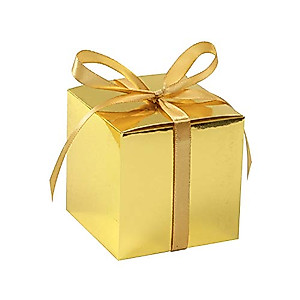 COTOPHER 60pcs Wedding Favor Boxes, Paper Gift Boxes 3x3x3 Inches Small Gift Boxes with Ribbons Small Boxes for Gifts, Crafting, Cupcake, Candy, Bridesmaid Proposal Boxes (Metallic Gold)