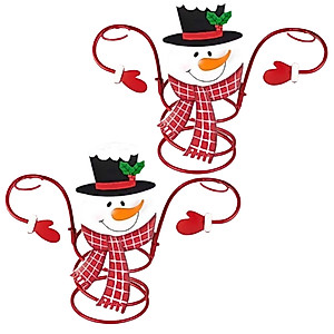 CAKEEYUM Wine Bottle Holder, 2Pcs Christmas Smowman Wine Rack, Cute Wine Glass Holder, Metal Wine Holder Hold 1 Bottle & 2 Glasses, Wine Decor for Chritmas Party Home Decor