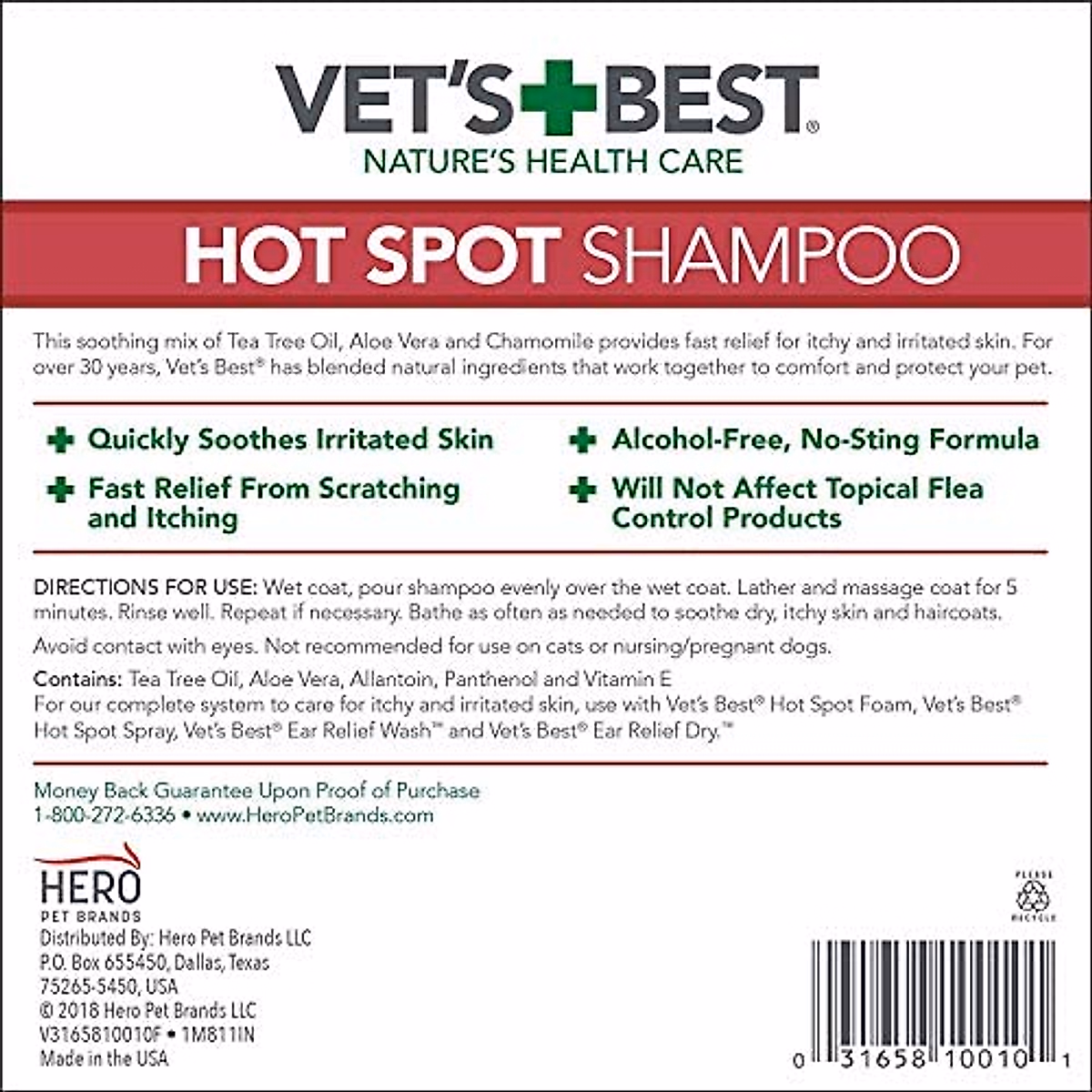 Vet's Best Hot Spot Itch Relief Shampoo for Dogs | Relieves Dog Dry Skin, Rash, Scratching, Licking, Itchy Skin, and Hot Spots | 16 Ounces