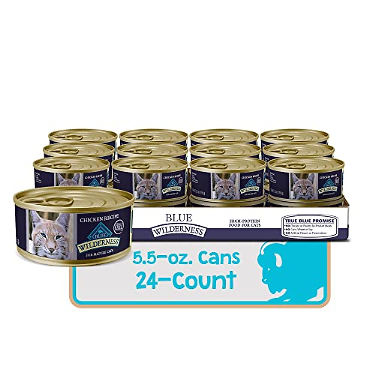 Blue Buffalo Wilderness High Protein Grain Free, Natural Mature Pate Wet Cat Food, Chicken 5.5-oz cans (Pack of 24)