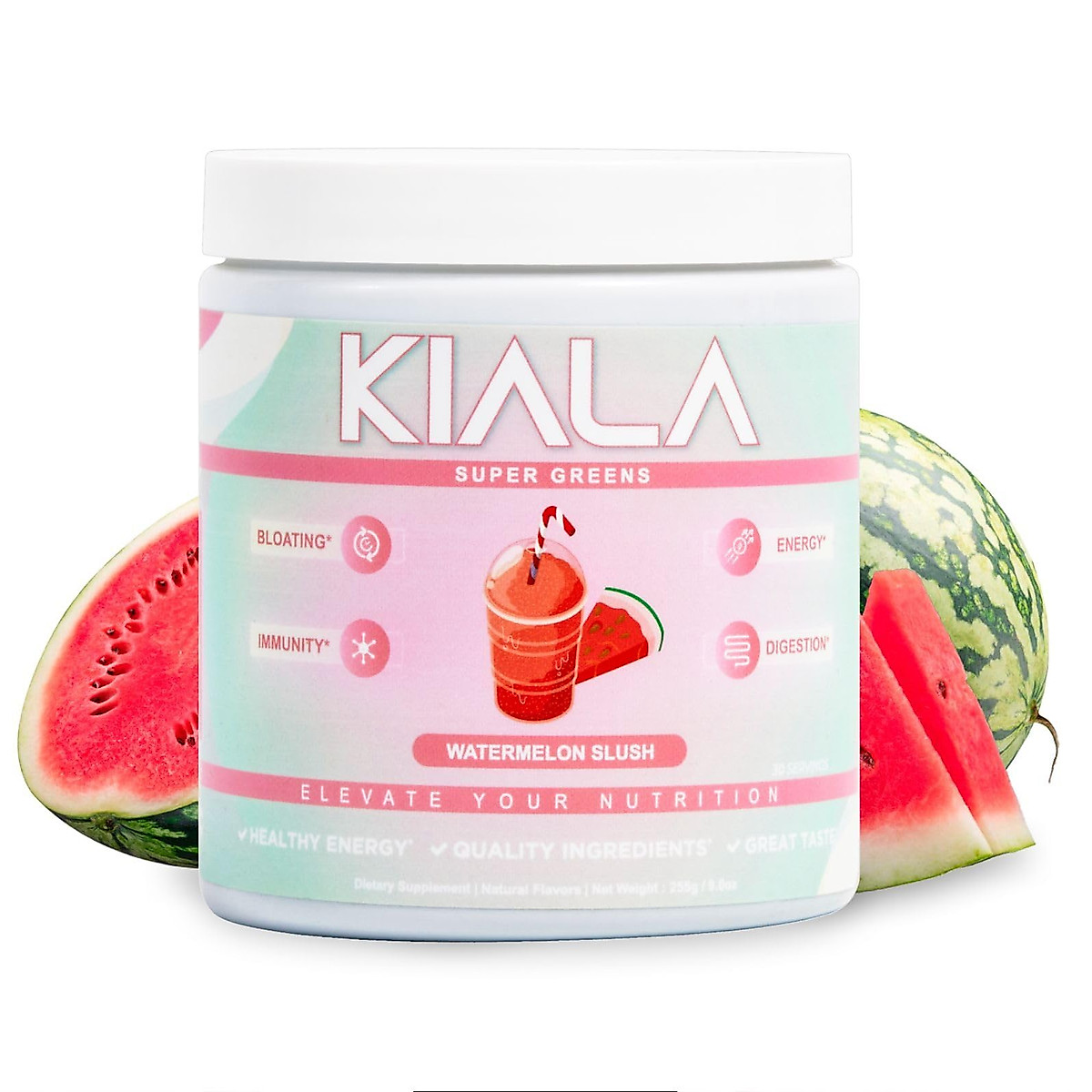 Kiala Nutrition Super Greens, Organic Greens Powder with Spirulina & Chlorella for Digestion, Gut Health, Immunity & Energy, Gluten Free, Vegan, Daily Support for Women, Watermelon Slush, 30 Servings