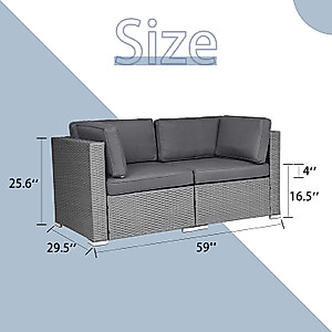 SUNCROWN 2-Piece Outdoor Patio Furniture Corner Sofa Set All-Weather Wicker Sectional Loveseats with Washable Cushions, Grey