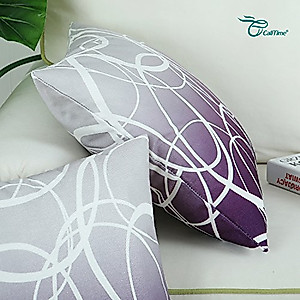 CaliTime Pack of 2 Soft Canvas Throw Pillow Covers Cases for Couch Sofa Home Decor Modern Gradient Ombre Circles Rings Both Sides 18 X 18 Inches Gray to Deep Purple