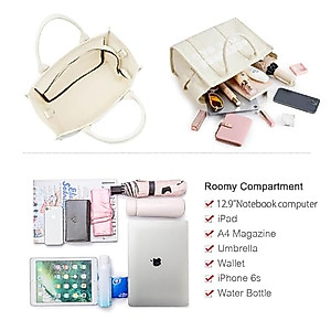 The Medium Tote Bag for Women, Canvas Crossbody Purse Handbag Bags with Zipper for Work, School, Travel(White)