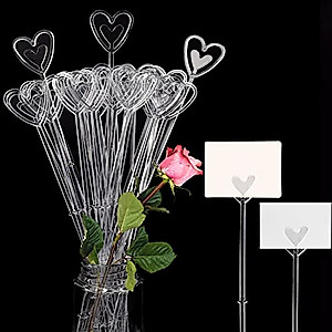 KIMOBER 100PCS Plastic Floral Place Card Holder,9 Inch Transparent Heart Flower Picks Photo Memo Clips Gift Card Holder for Flower Arrangements,Wedding and Birthday Party