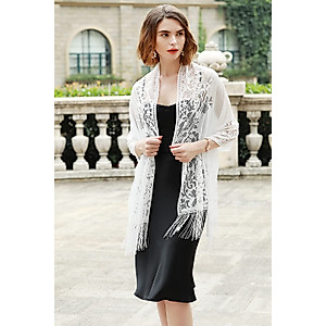 RIIQIICHY Women's Floral Lace Mesh Party Prom Wedding Shawl Scarf with Fringe