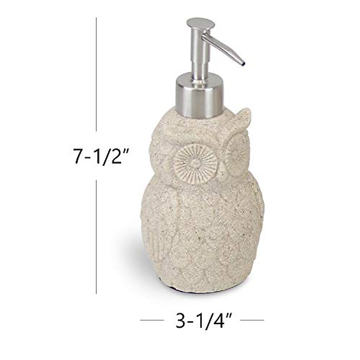 Evelyne GMT-10226 Owl Resin Sandstone Bathroom Amenity Accessory Set Included Dispenser, Soap Tray, Toothbrush Holder and Tumbler (Beige)