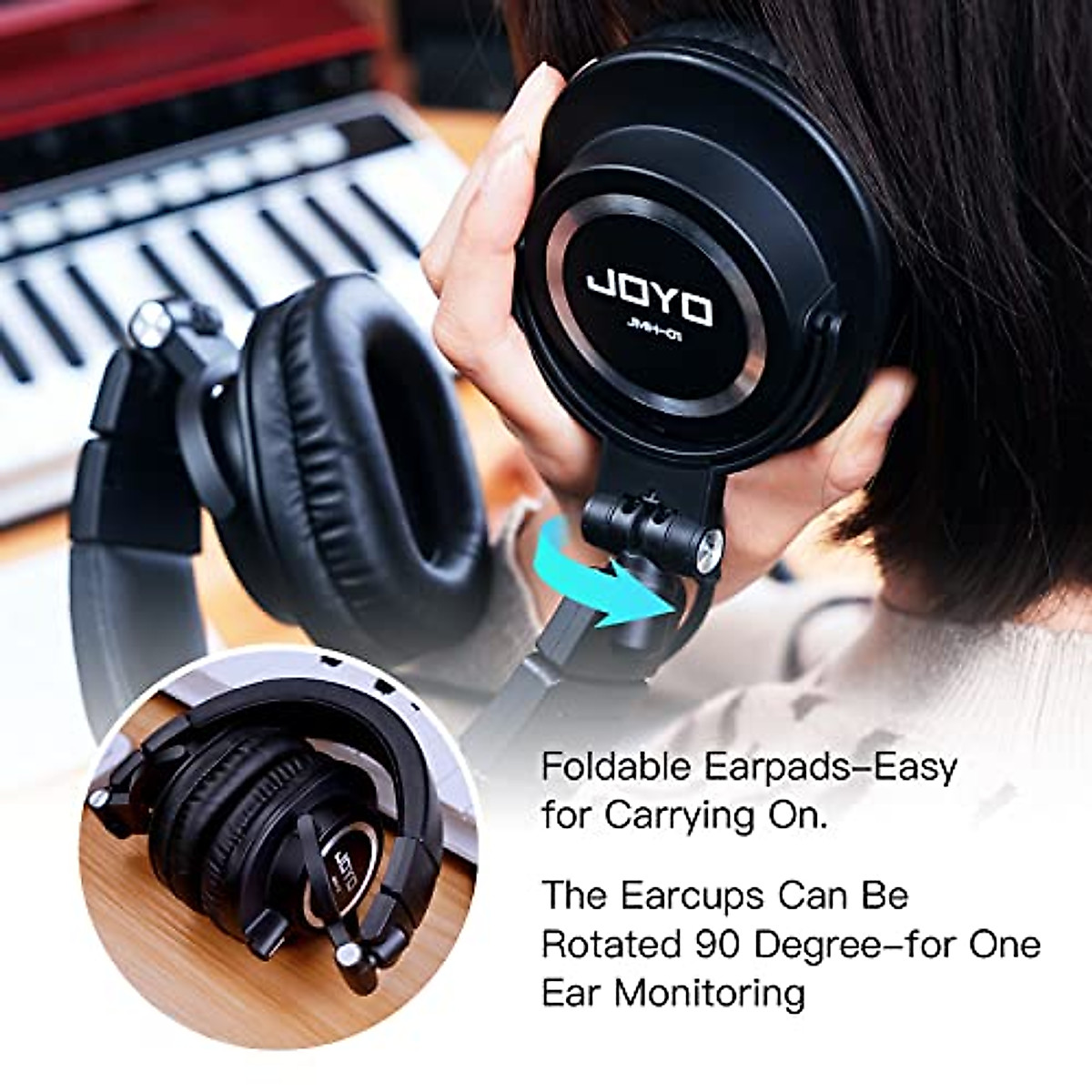 JOYO Studio Monitor Headphone Wired Over Ear Audio Recording Monitor Headset for Guitar Mixer Amplifier Podcast DJ Microphone and Keyboard Piano (JMH-01)