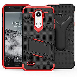 ZIZO Bolt Series LG K30 Case Military Grade Drop Tested with Tempered Glass Screen Protector Holster LG Harmony 2 Case Black RED