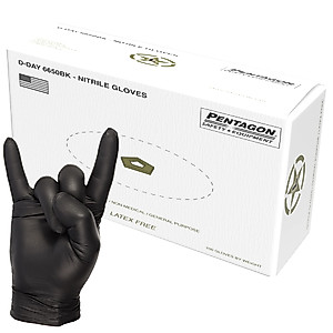 PENTAGON SAFETY EQUIPMENT 7 Mils Black Nitrile Disposable Gloves | Large (L) | 100 Pack | Latex Free | Powder Free