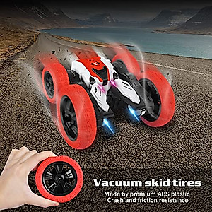 Diuerma RC Stunt Car, Double-Sided Rotation 360° Flips, 4WD Electric Remote Control Car, Indoor Outdoor Car Toy for Boys Girls 4 5 6 7 8 9 10 11 12+ Year Old Birthday Gifts (Red)