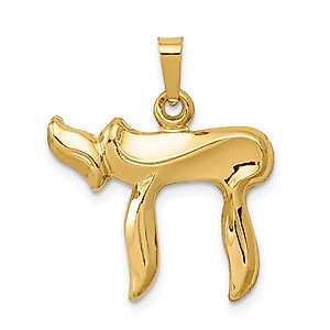 FindingKing 14K Yellow Gold Chai Pendant Charm Jewish Jewelry