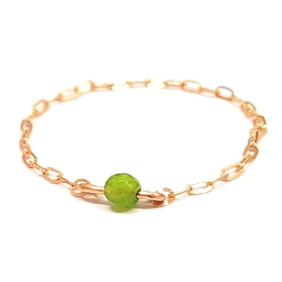 JULJEWELRY Jade Ring Gold filled Handmade Cute Pinky Chain Ring For Women, Green Jewelry Stackable Midi Crystal Real Jadeite Celestial Minimalist Rings Size 4-12