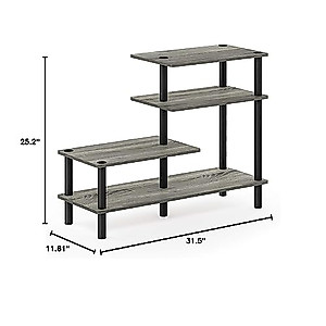 Furinno Turn-N-Tube 3-Tier Side Display Rack, French Oak Grey/Black