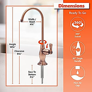 Express Water Deluxe Water Filter Faucet – Brushed Copper Faucet – 100% Lead-Free Drinking Water Faucet – Compatible with Reverse Osmosis Water Filtration Systems