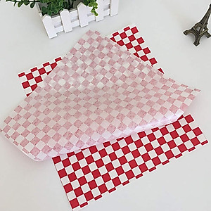 FEOOWV Retro Style Fast Food Basket (12Pk) and Checkered Deli Liner (100 Pk) Combo. Fast Food Basket Are Dishwasher Safe. Disposable Deli Paper Squares for Easy Cleanup (Red)