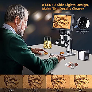 Hayve 7" LCD Digital Microscope, 1200X Magnification for Coin PCB Circuit Repair Soldering, 12MP Camera Sensor Coin Microscope，32GB TF Card，Wired Remote, 10 LED Light, Compatible with Windows/Mac OS