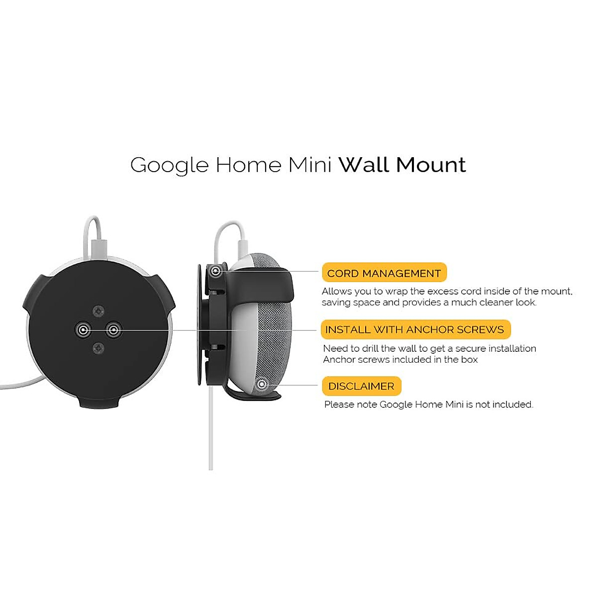 Wall Mount Stand for Google Home Mini/Dot 3rd Generation Voice Assistants Cord Storage Wall Mount(Black)