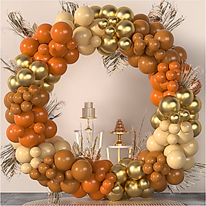 Orange Balloon Arch Brown Orange Black Double Stuffed Metallic Gold Blush Balloons Garland Kit for Fall Baby Shower Thanksgiving Party Decorations