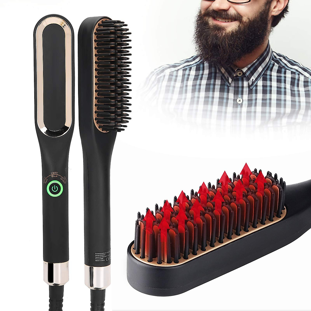 Premium Beard Straightener for Men - Electric Beard Straightening Comb Beard Comb and Heated Beard Brush Multifunctional Beard Straightener Brush for Men (US)