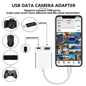 sharllen Lightning USB Camera Adapter,Apple Certified USB Female OTG Reader Connector Charging Port Phone Charger Cable Cord Compatible iPhone/iPad/iPod,USB Drive,MIDI Keyboard,Mouse iOS9.2-14+